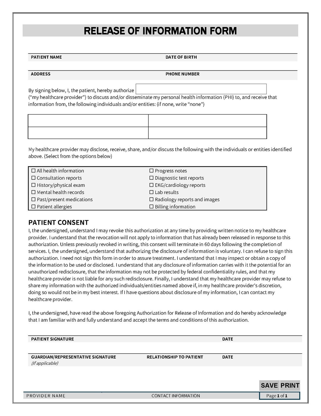 Release of Information Form - Etsy