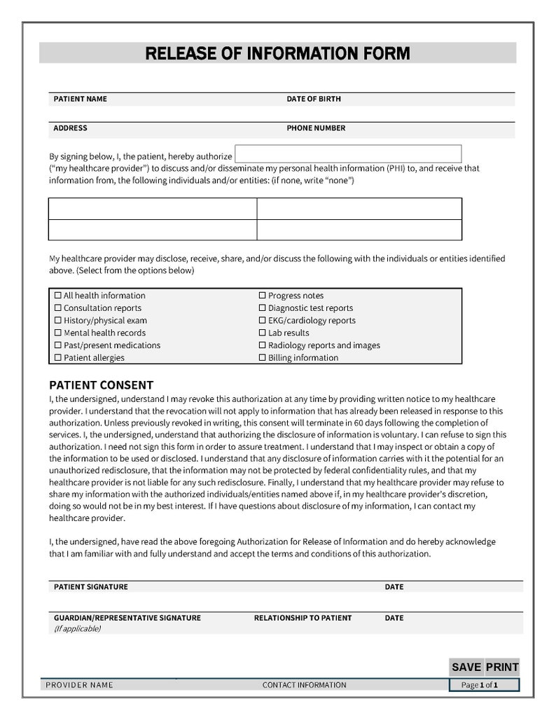 Release of Information Form - Etsy