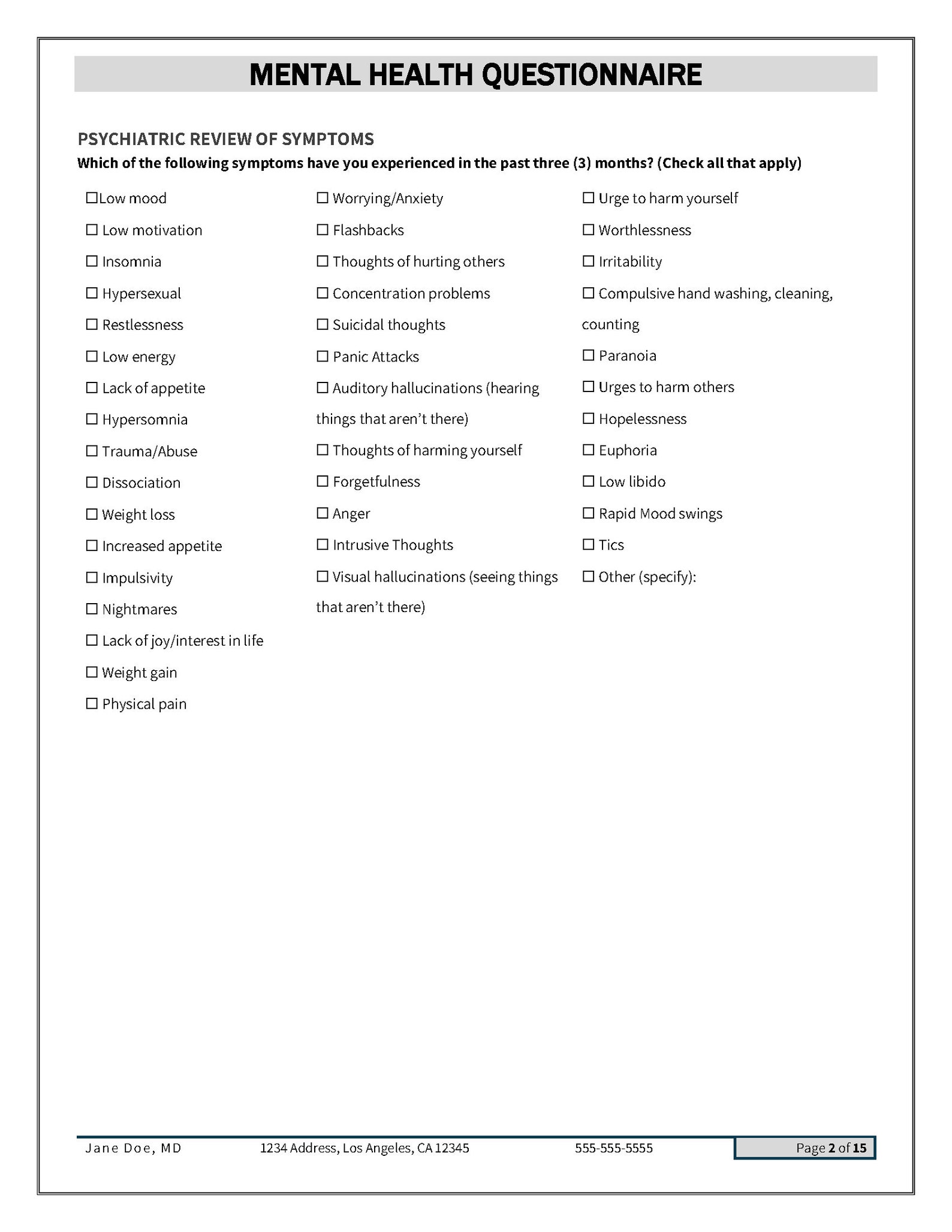 Mental Health Evaluation Form - Etsy