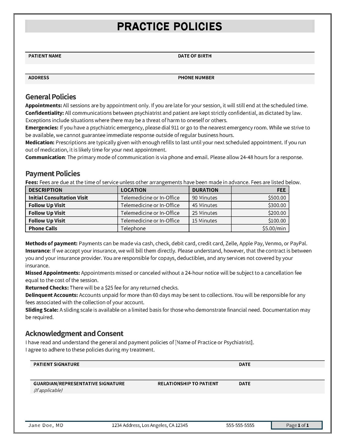 Mental Health Practice Policies and Treatment Consent Forms - Etsy