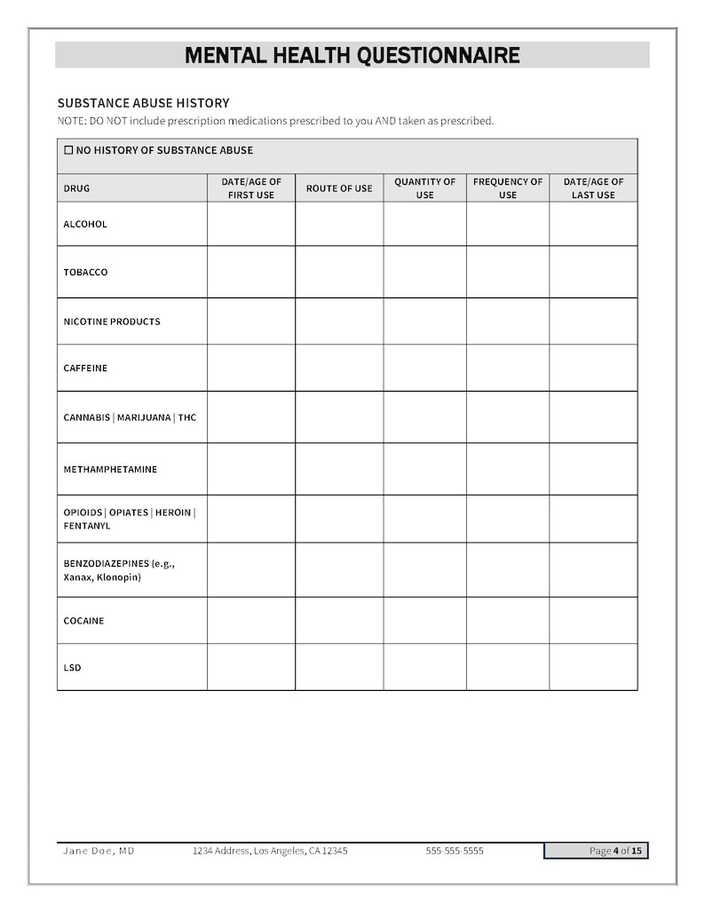 Mental Health Evaluation Form - Etsy