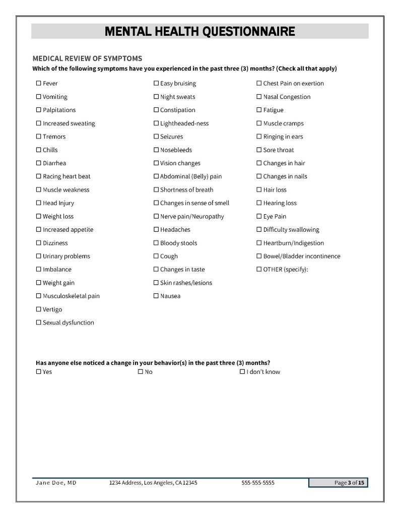 Mental Health Evaluation Form - Etsy