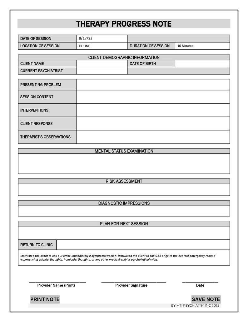 Therapy Progress Note Template - Etsy