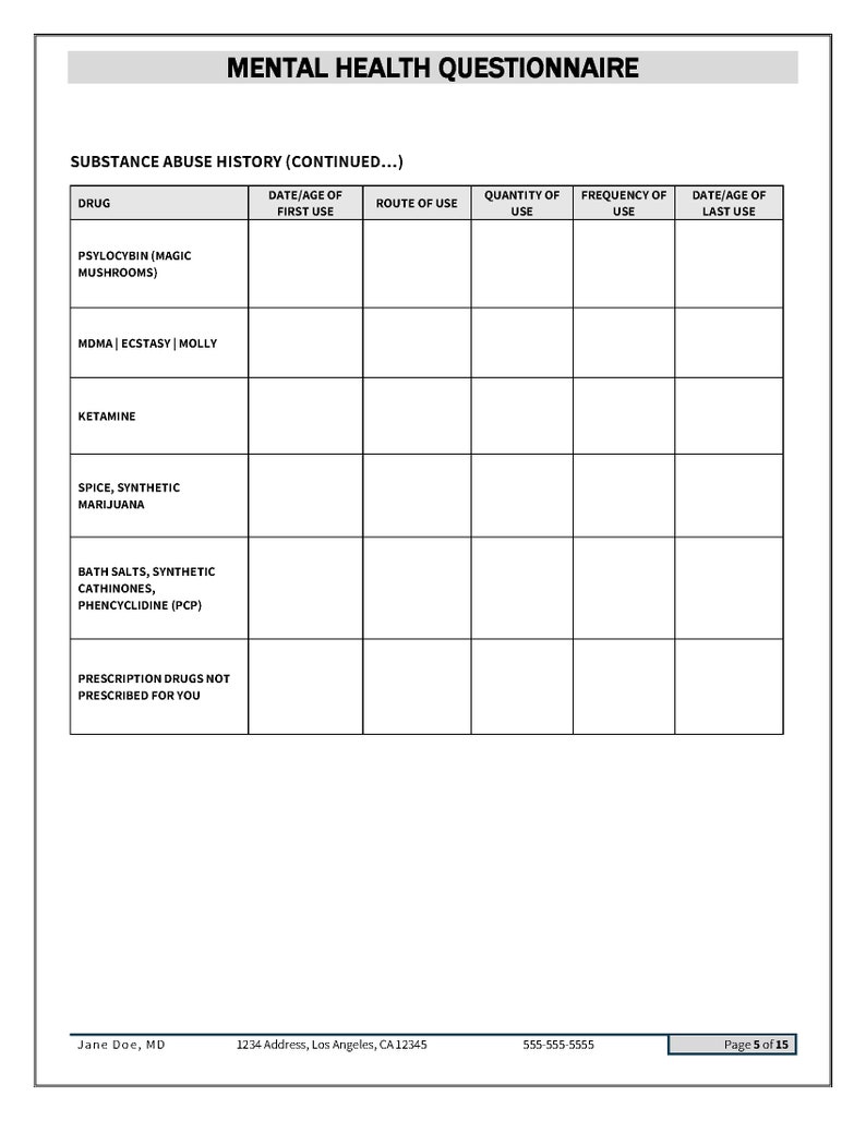 Mental Health Evaluation Form - Etsy