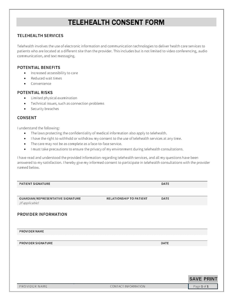 Telehealth Consent Form - Etsy