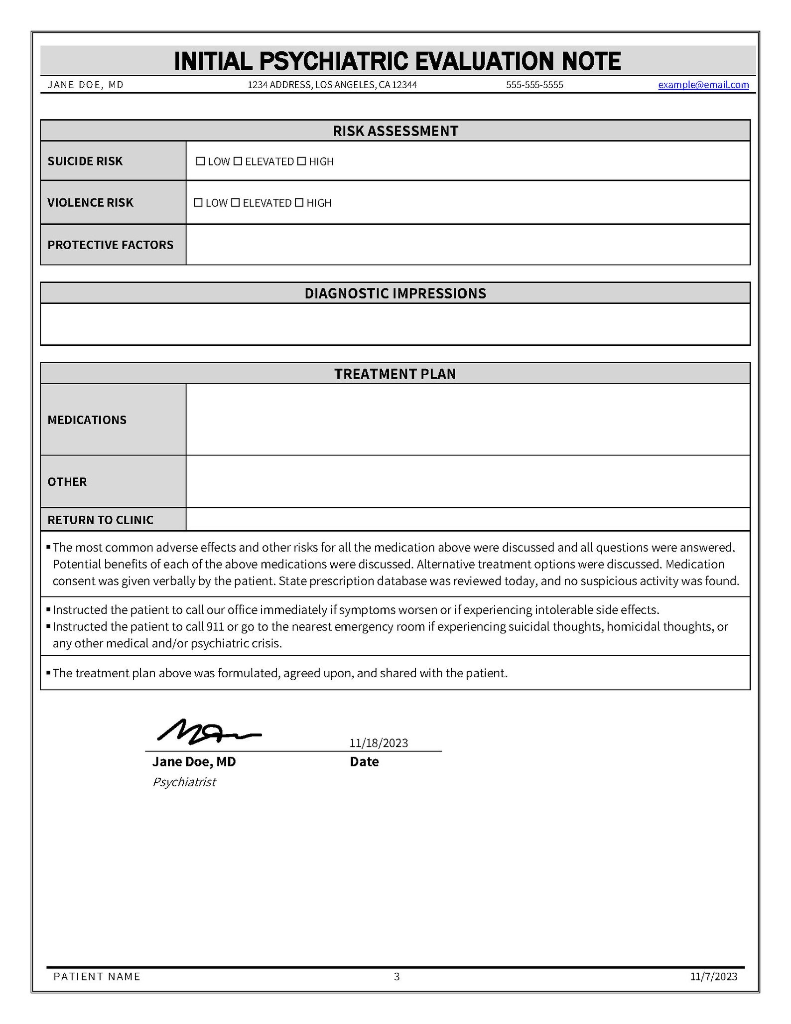 Initial Psychiatric Evaluation Note Template - Etsy