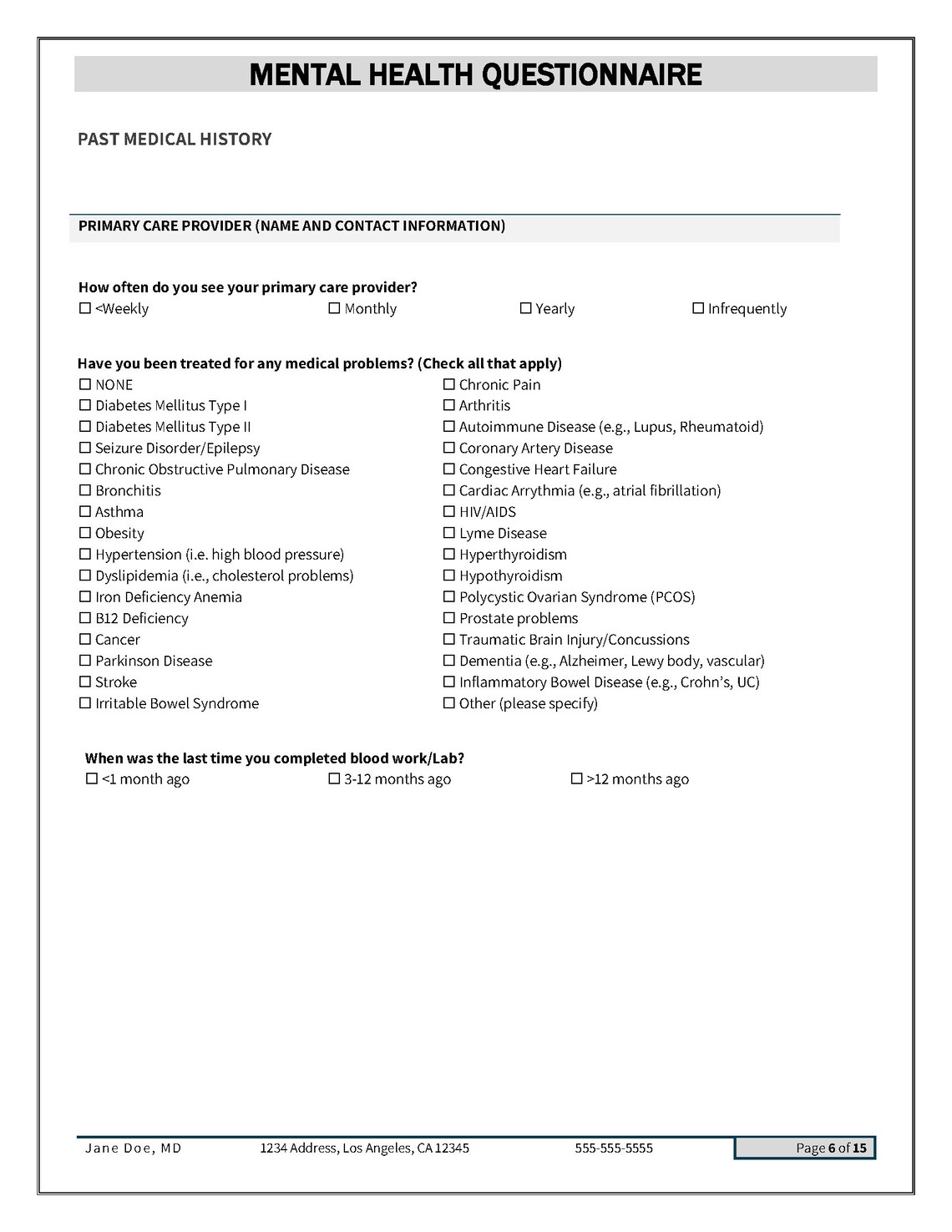 Mental Health Evaluation Form - Etsy