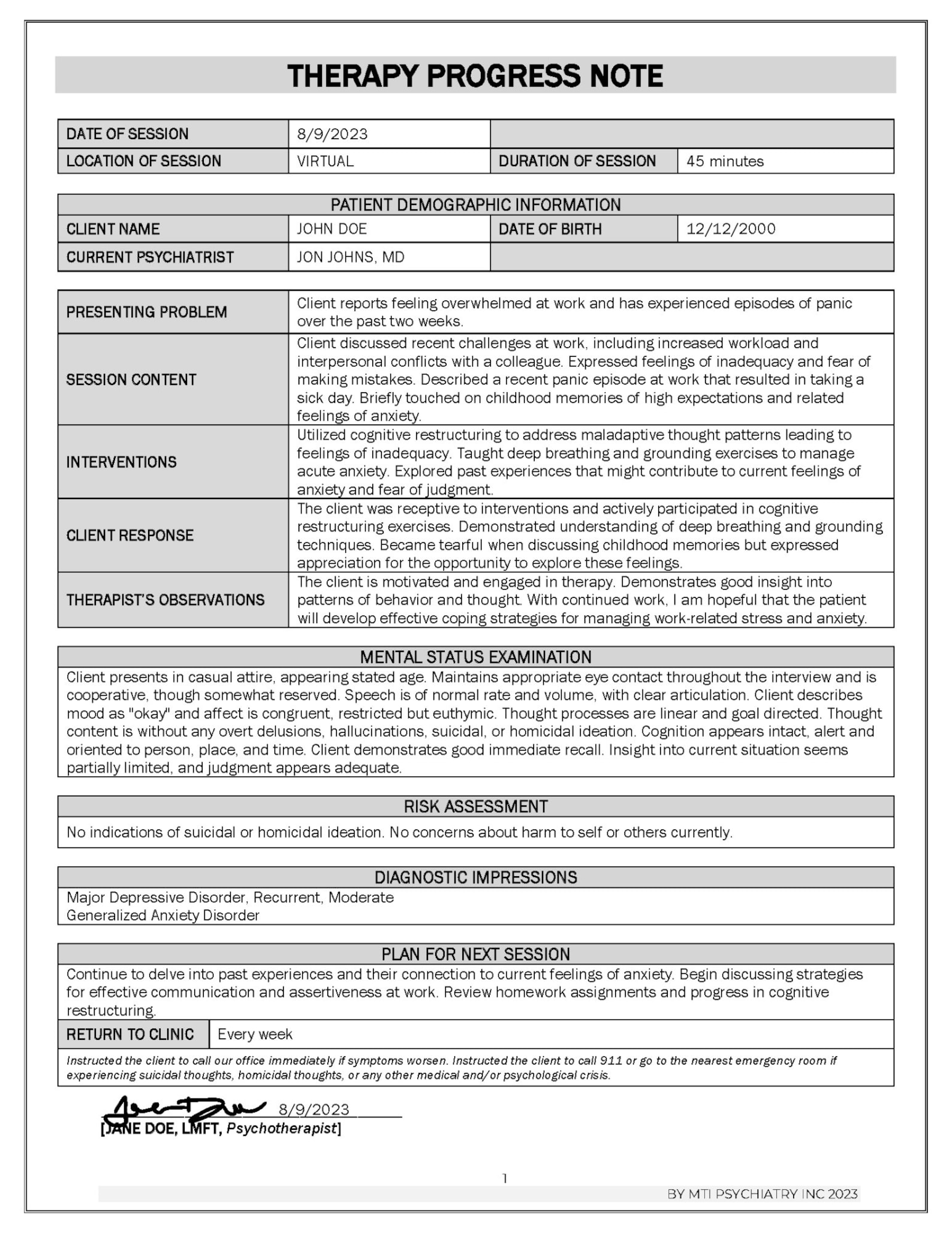 Therapy Progress Note Template - Etsy