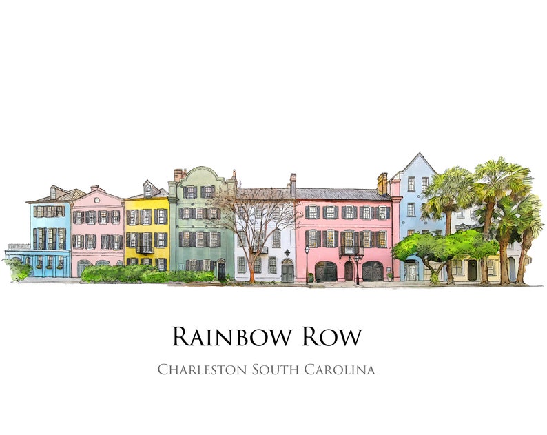 Rainbow Row Charleston South Carolina Watercolor Painting Giclée Fine ...