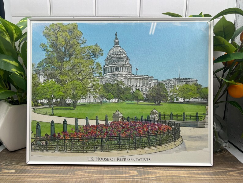 USA Capitol Building Art Print, Illustration, Wall Art Print, United ...