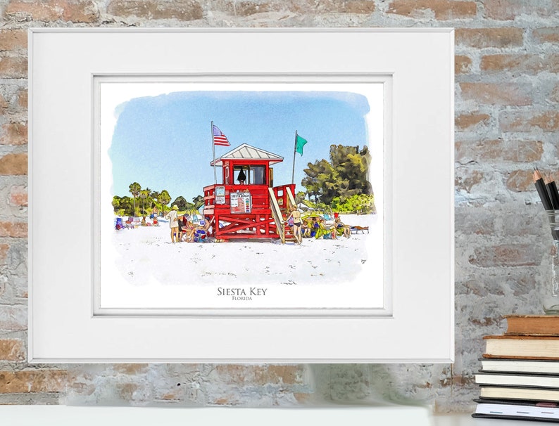 Siesta Key Florida Beach Watercolor Painting Giclée Fine Art Print ...