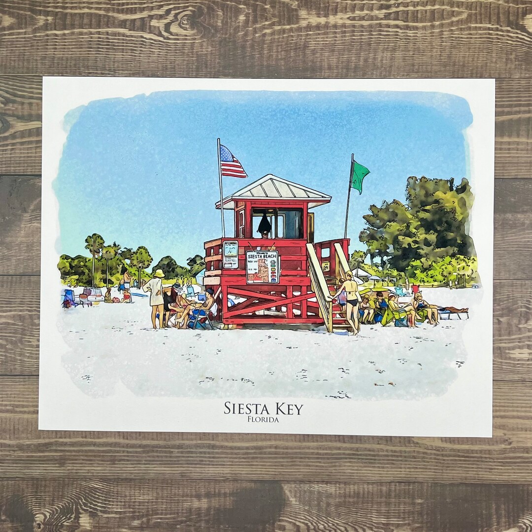 Siesta Key Florida Beach Watercolor Painting Giclée Fine Art Print ...
