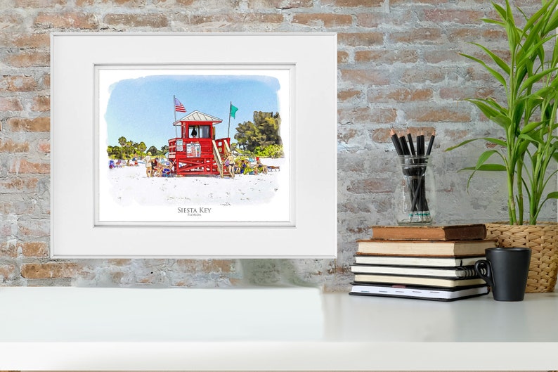 Siesta Key Florida Beach Watercolor Painting Giclée Fine Art Print ...