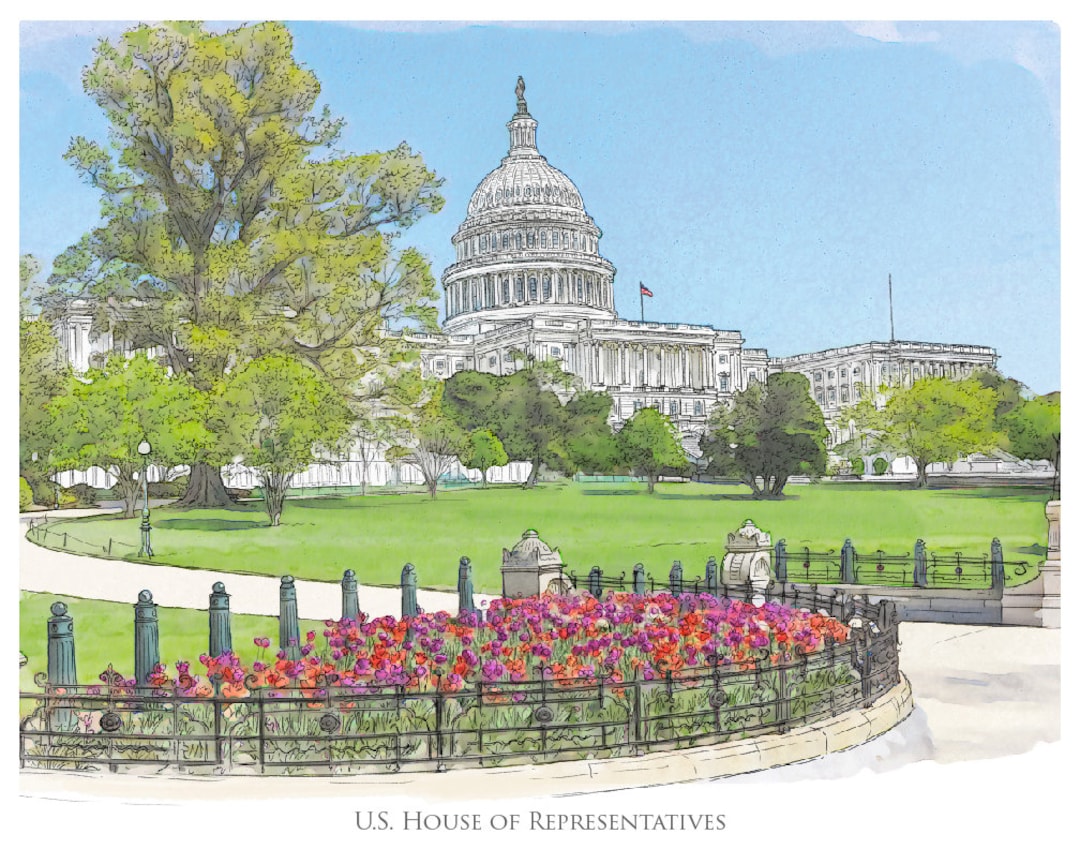 USA Capitol Building Art Print, Illustration, Wall Art Print, United ...