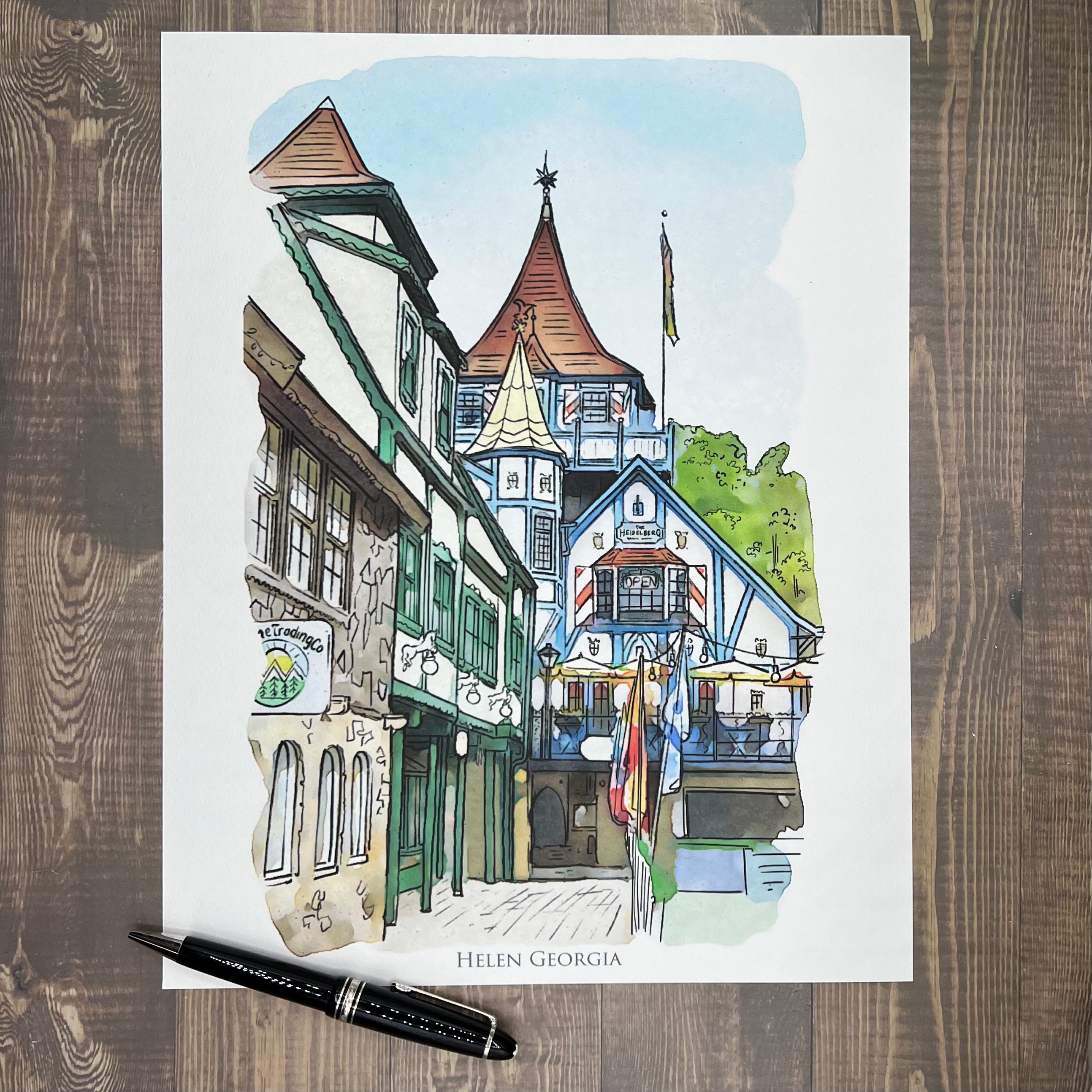 Helen Georgia Watercolor Painting Printed on a 20 Ounce Double ...