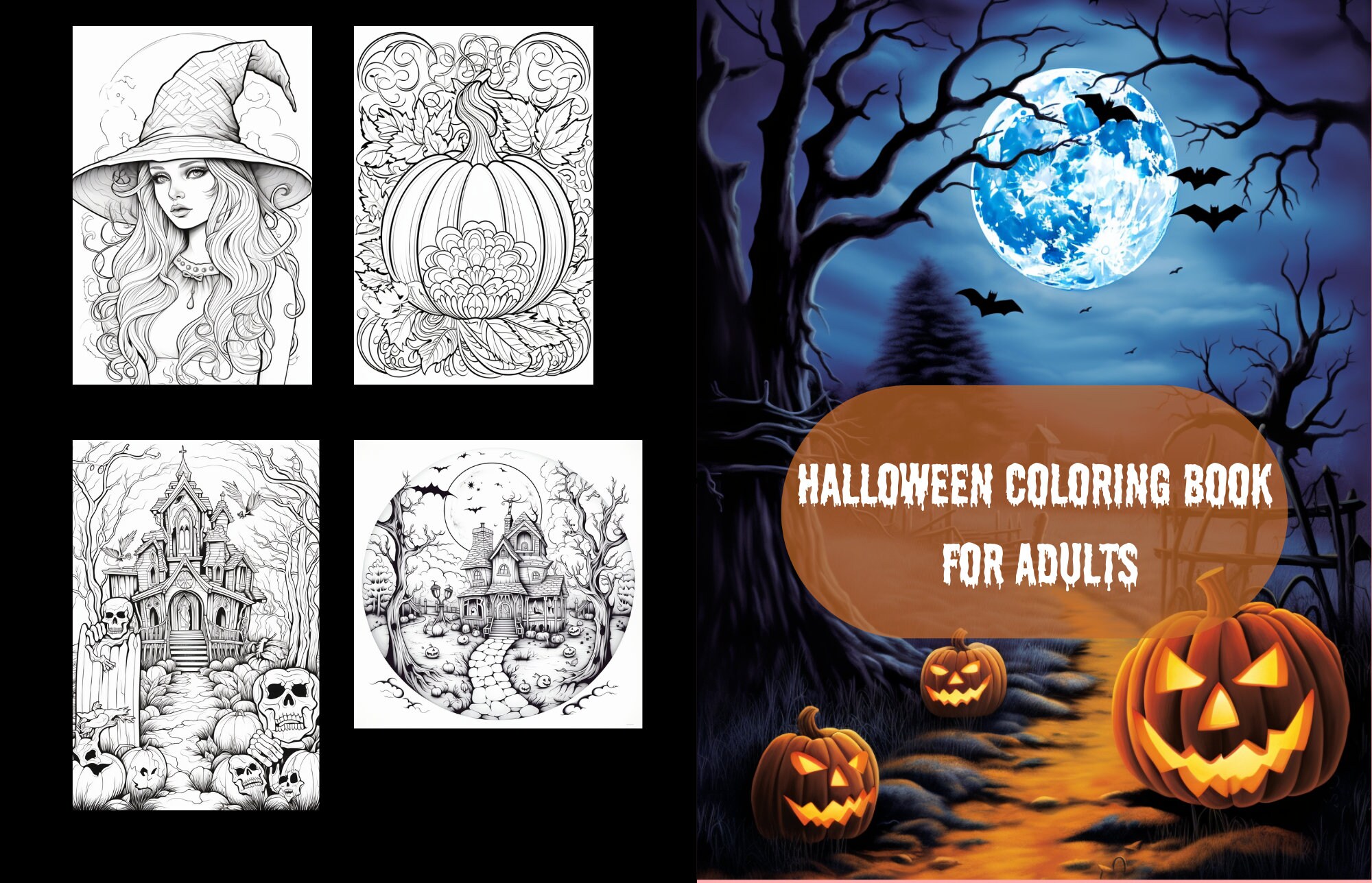 Halloween Coloring Book for Adults - Etsy