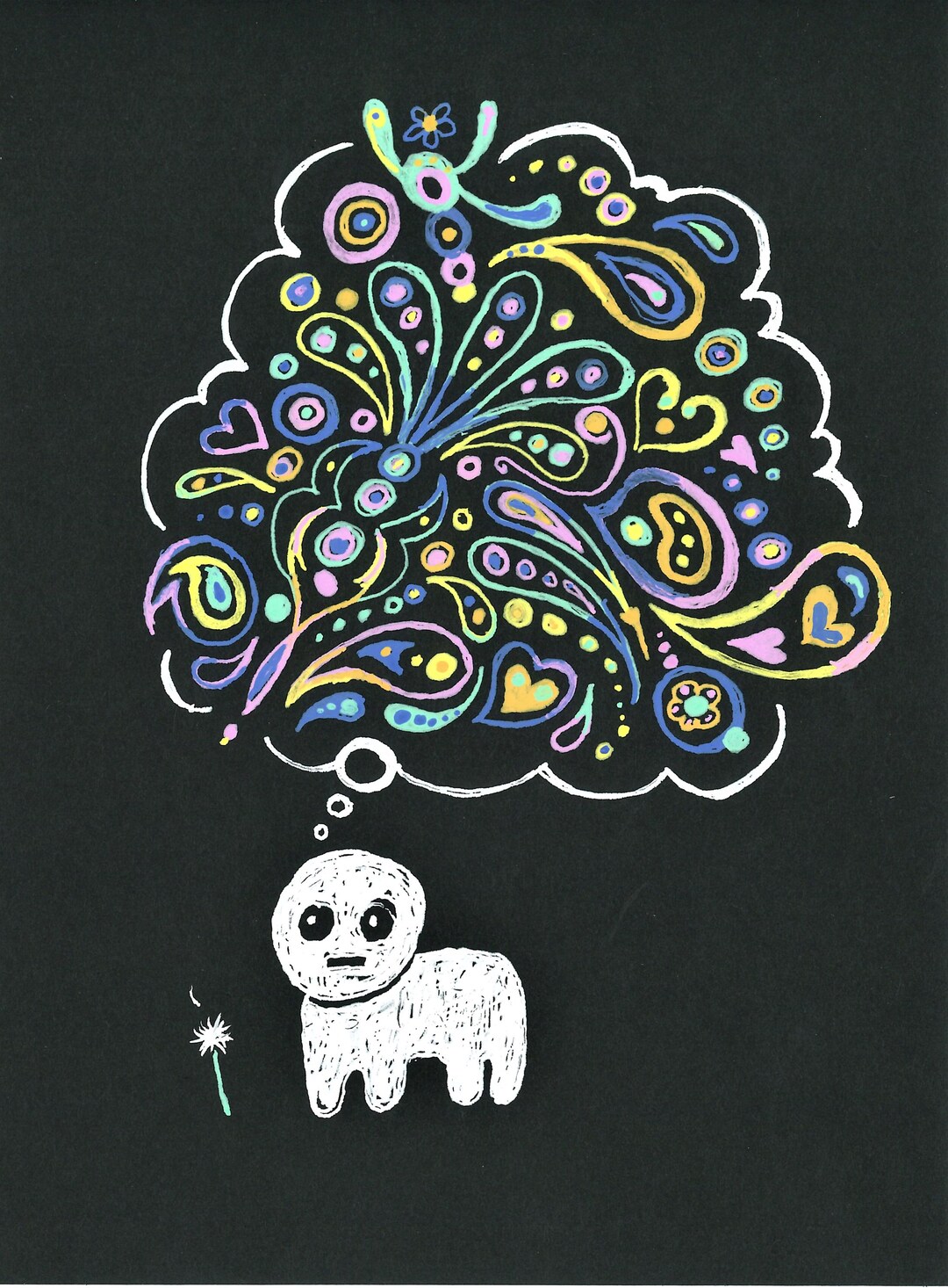 Tbh Creature Yippee With Dandelion 6x8 in Color Drawing - Etsy