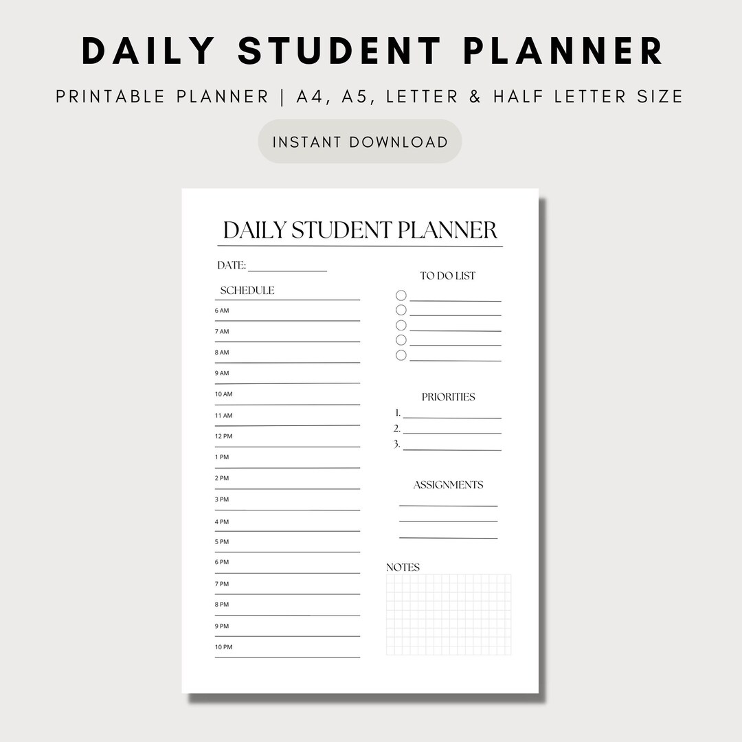 Printable Daily Student Planner, Undated Planner, Personal Planner ...