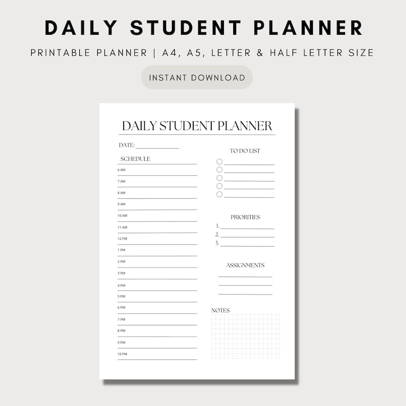 Printable Daily Student Planner, Undated Planner, Personal Planner ...