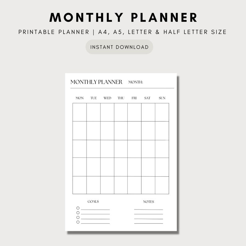 Printable Monthly Planner, Undated Planner, Personal Planner ...