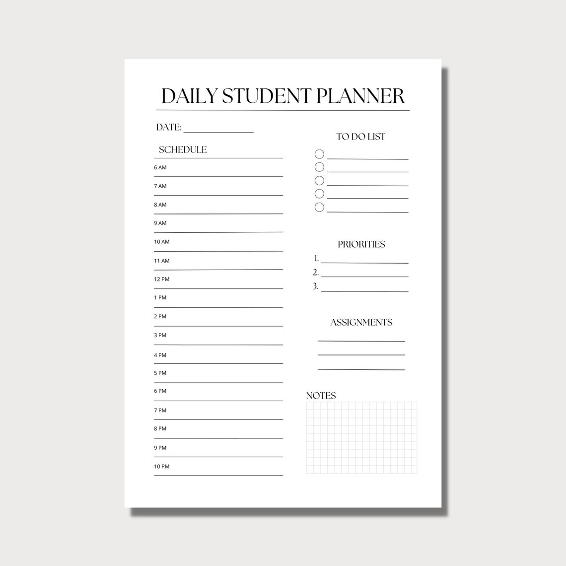 Printable Daily Student Planner, Undated Planner, Personal Planner ...