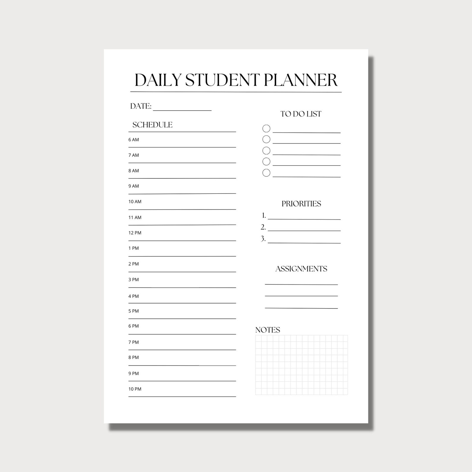 Printable Daily Student Planner, Undated Planner, Personal Planner ...