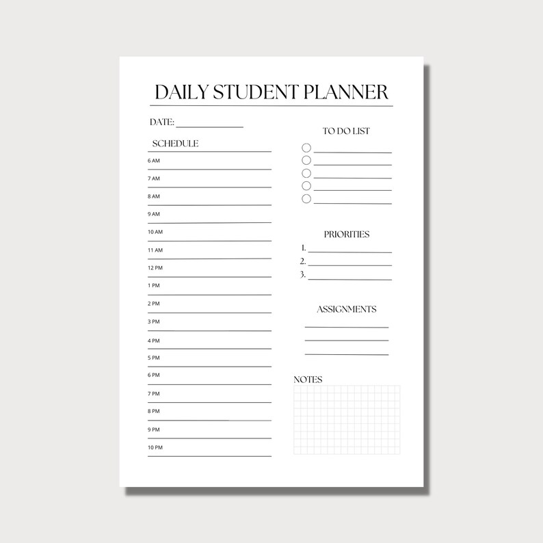 Printable Daily Student Planner, Undated Planner, Personal Planner ...