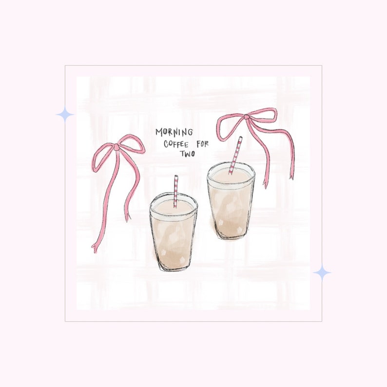 Morning Coffee for Two 8x8 Glossy Print, Pink Plaid Girly Aesthetic ...