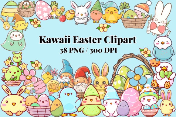 Kawaii Easter Clipart Png Bundle, Cute Easter Clipart Set, Instant ...