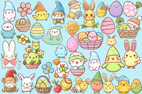 Kawaii Easter Clipart Png Bundle, Cute Easter Clipart Set, Instant ...