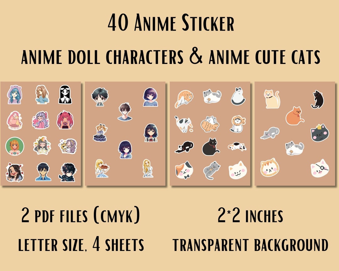 40 Anime Themed Sticker Set Printable Anime Sticker Bunddle - Etsy