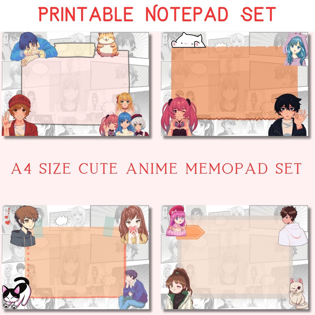 Anime Notepad, Printable Anime Memopad, Digital Download Kawaii Notepad ...