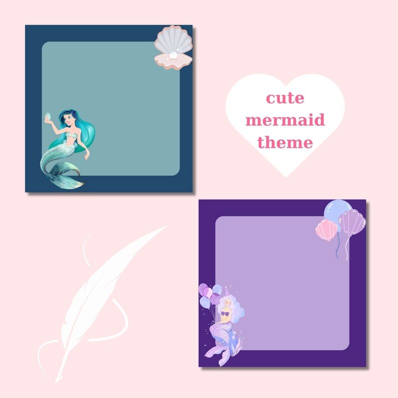 Cute Undersea Mermaid Memopad Set of 4, Printable Cute Mermaid Memopad ...