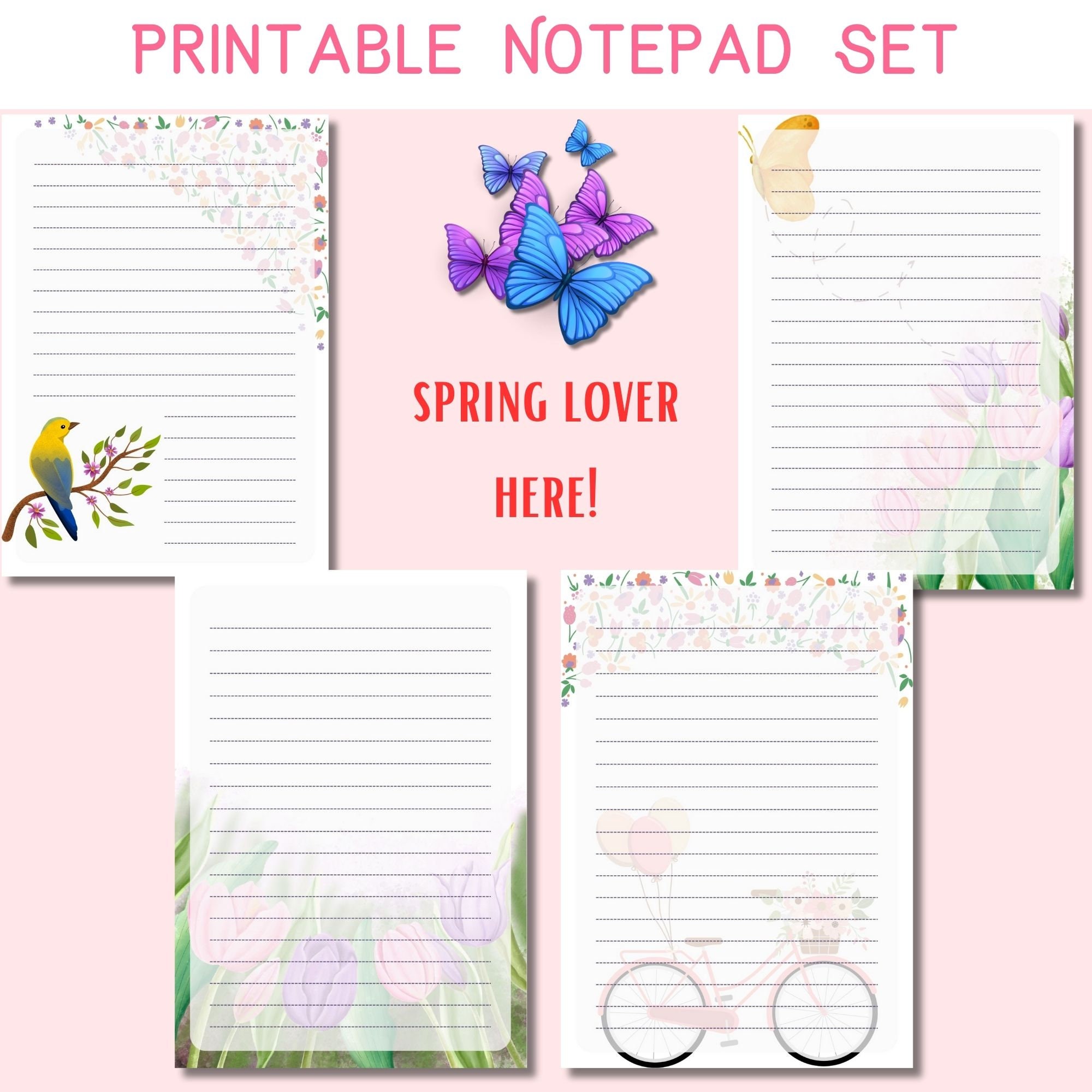 Printable Cute Spring Notepad, Printable Spring Backgrounds Memopad ...