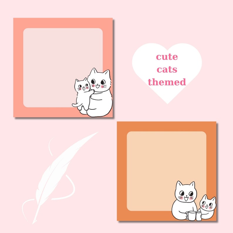 Kawaii Mom Cat and Her Kittens Memopad, Cute Mother Cat and Kittens Memopad, Cute Cats Notepad ...