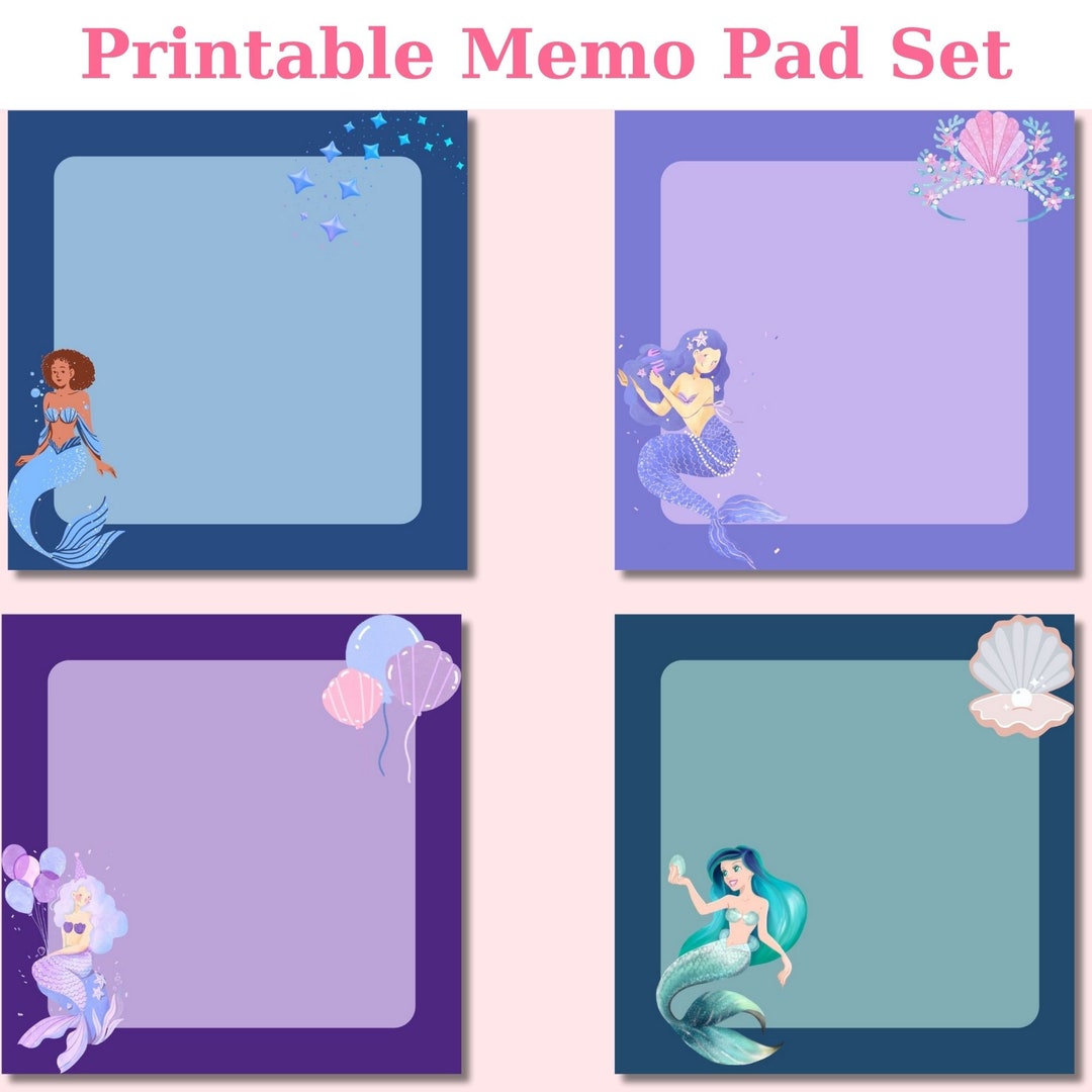 Cute Undersea Mermaid Memopad Set of 4, Printable Cute Mermaid Memopad ...