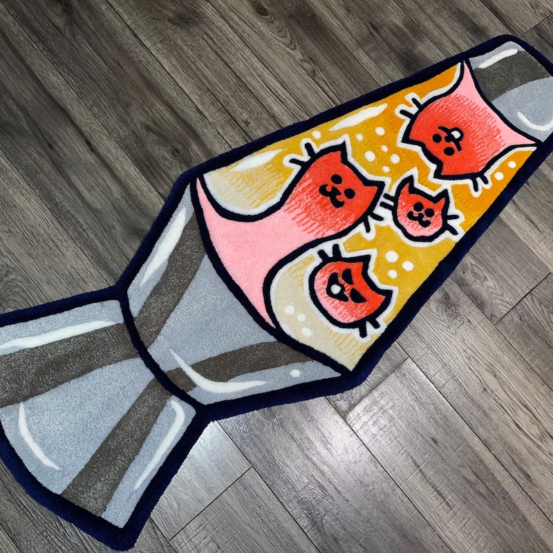 Pink Cartoon Cat Rug - Etsy