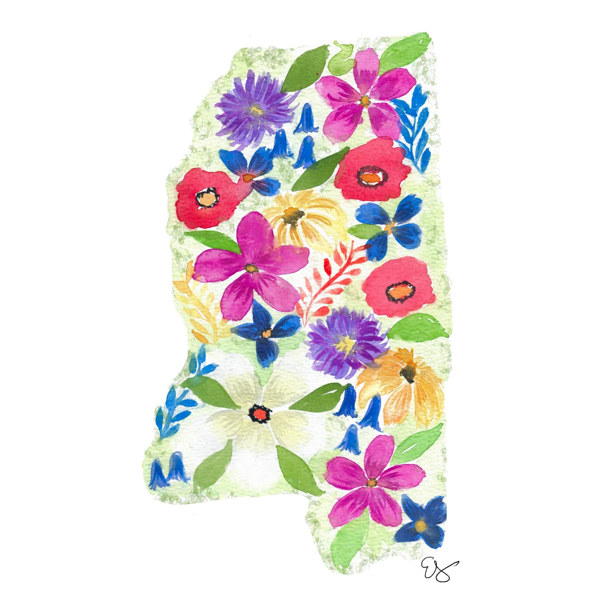 Mississippi State Watercolor Painting, State Flower Painting, Custom ...