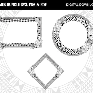Polynesian Tribal Frame SVG & PNG Bundle | Hibiscus Flower Frames ...