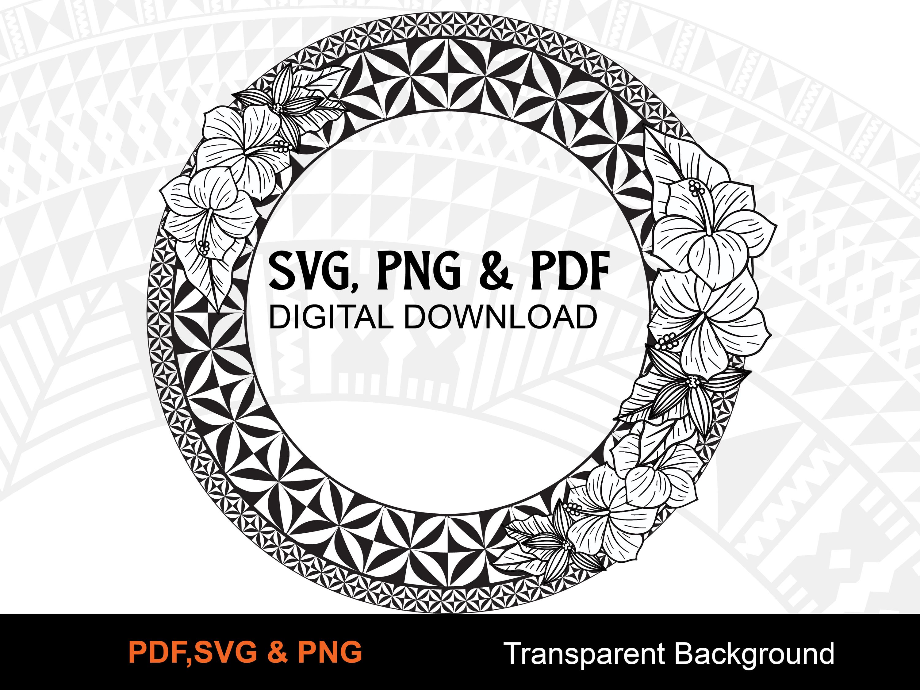 Polynesian Tribal Frame SVG & PNG Bundle | Hibiscus Flower Frames ...