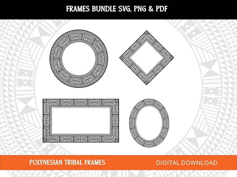 Polynesian Tribal Frame SVG & PNG Bundle | Hibiscus Flower Frames ...