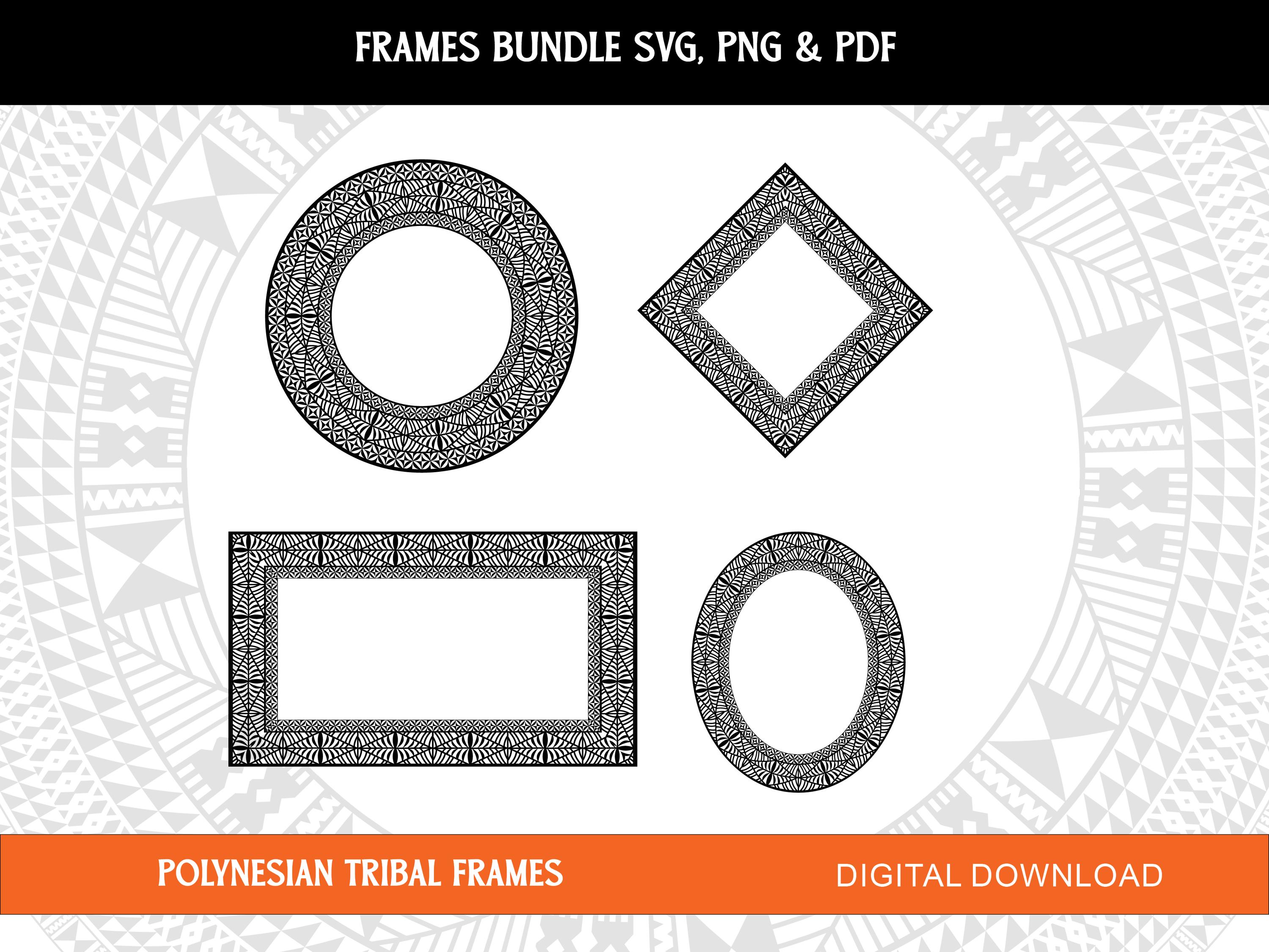 Polynesian Tribal Frame SVG & PNG Bundle | Hibiscus Flower Frames ...