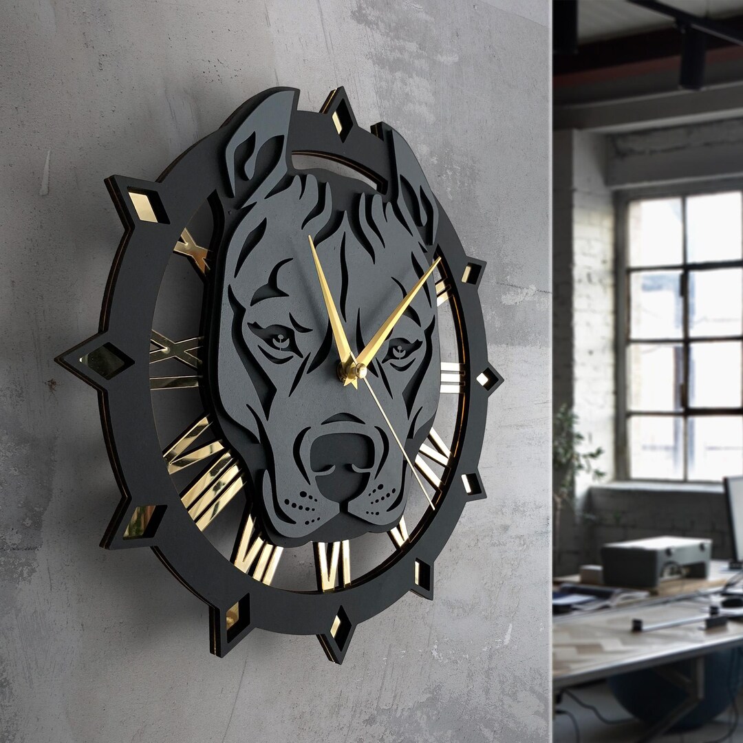 Dog Wall Clock Pitbull Wall Decor Clock Gift for Dog Lovers Pet Wall ...