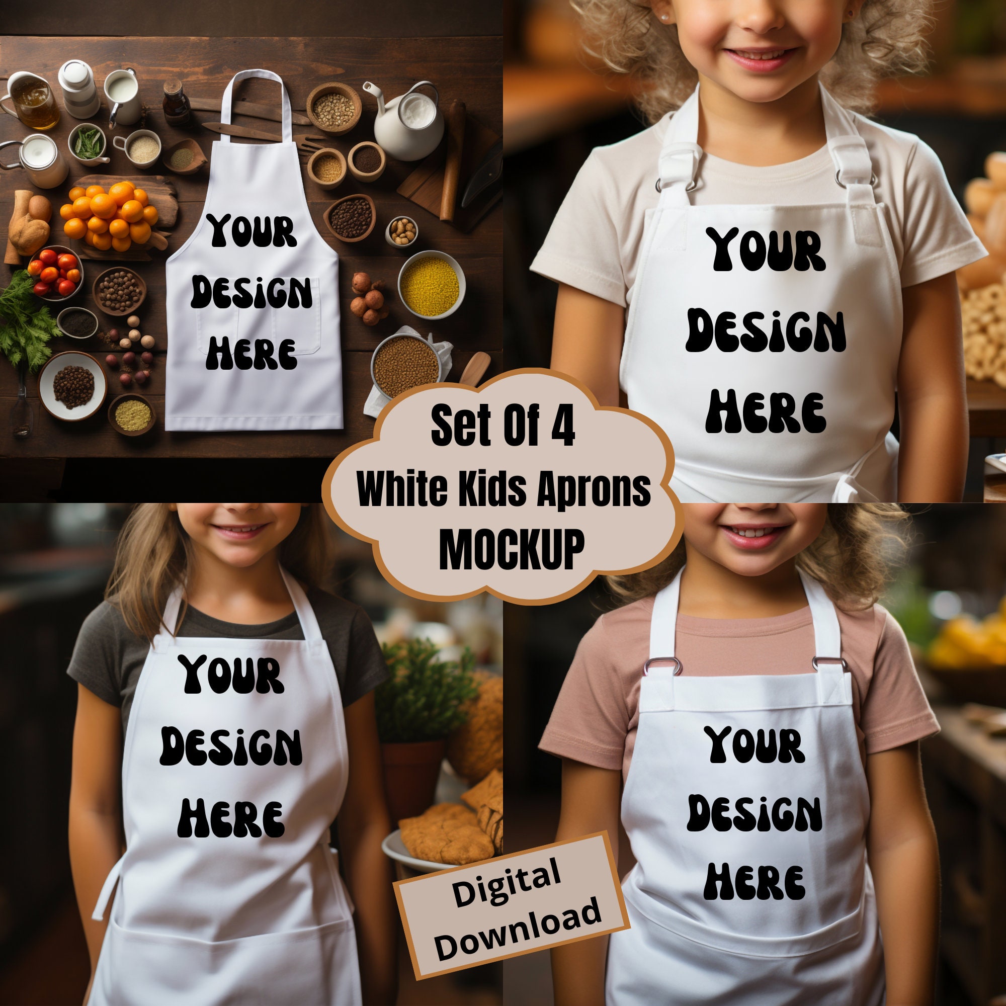 White Apron Mockup Bundle: Chef & Kids Aprons (PNG Digital Download) - Etsy