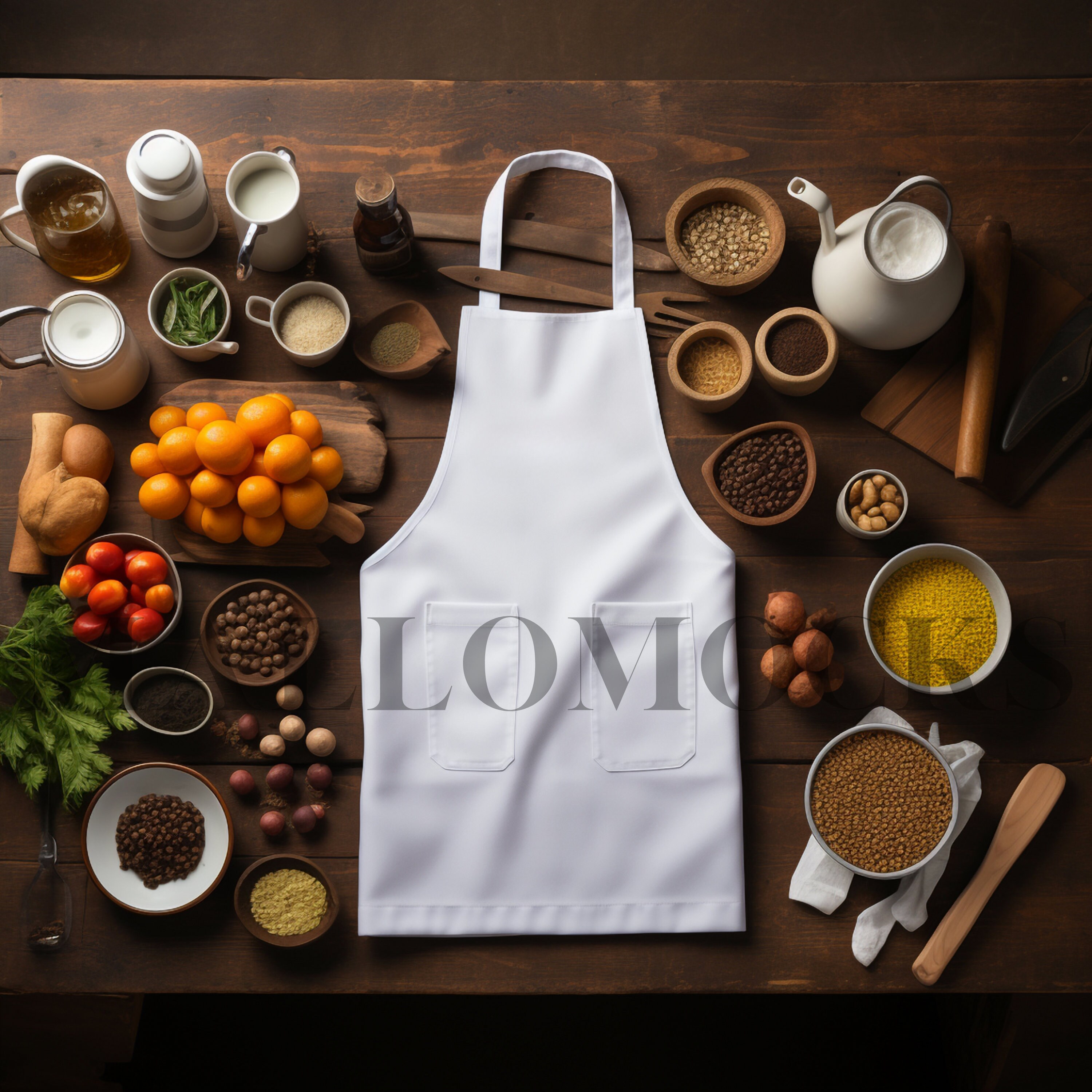 Set of Four White Apron Mockup Kitchen Chef Apron Mock-up Kids Cooking ...