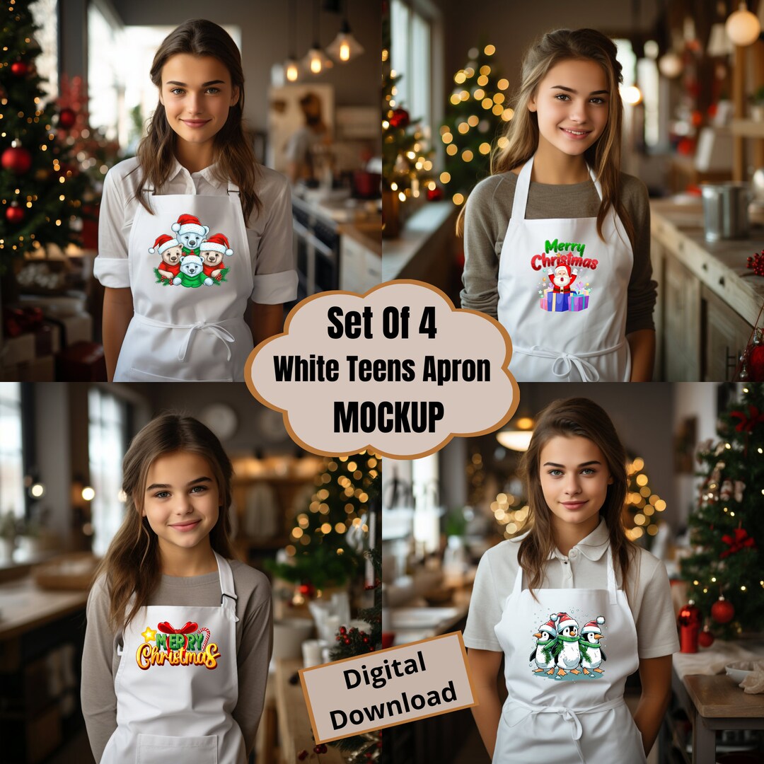 Set of Four Girls Cooking Apron Mock up White Apron Mockup Kitchen ...