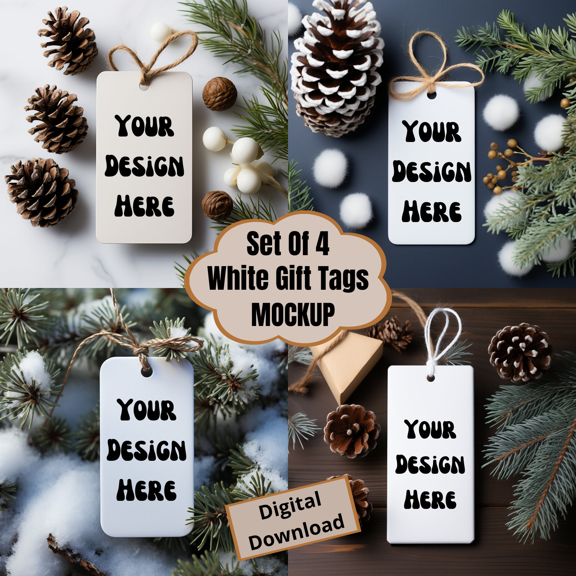 Set of Four Blank Gift Tag Mockup Christmas Gift Tag Mock-up Minimalist ...