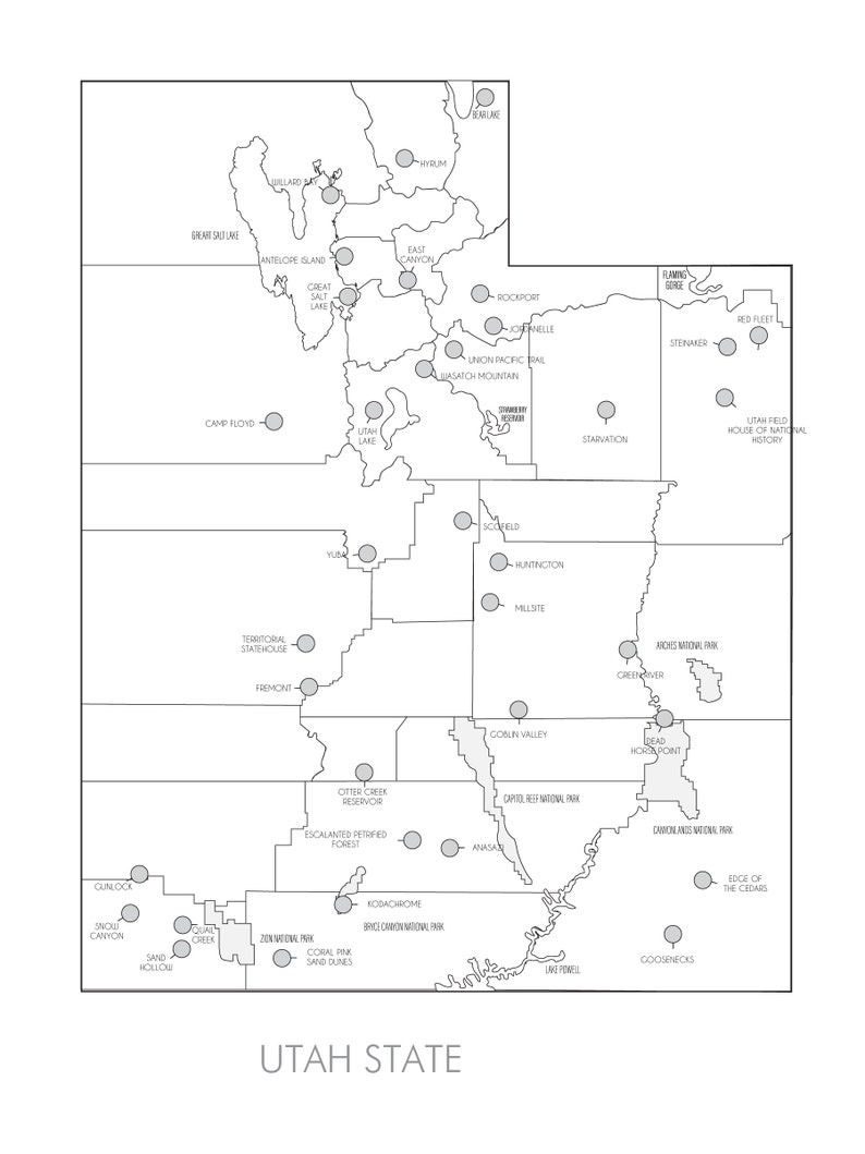 Utah State Parks Map 18 X 24 Inches JPEG & PDF - Etsy