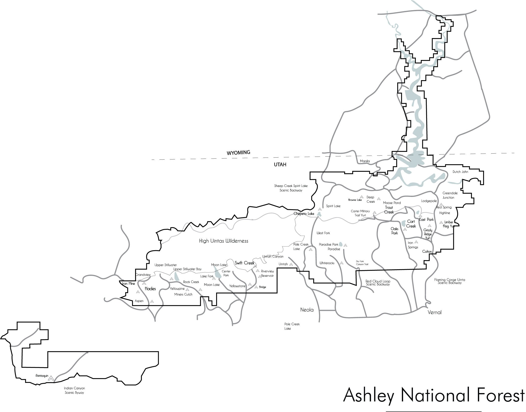 Ashley National Forest Map - 16 X 20 - Etsy