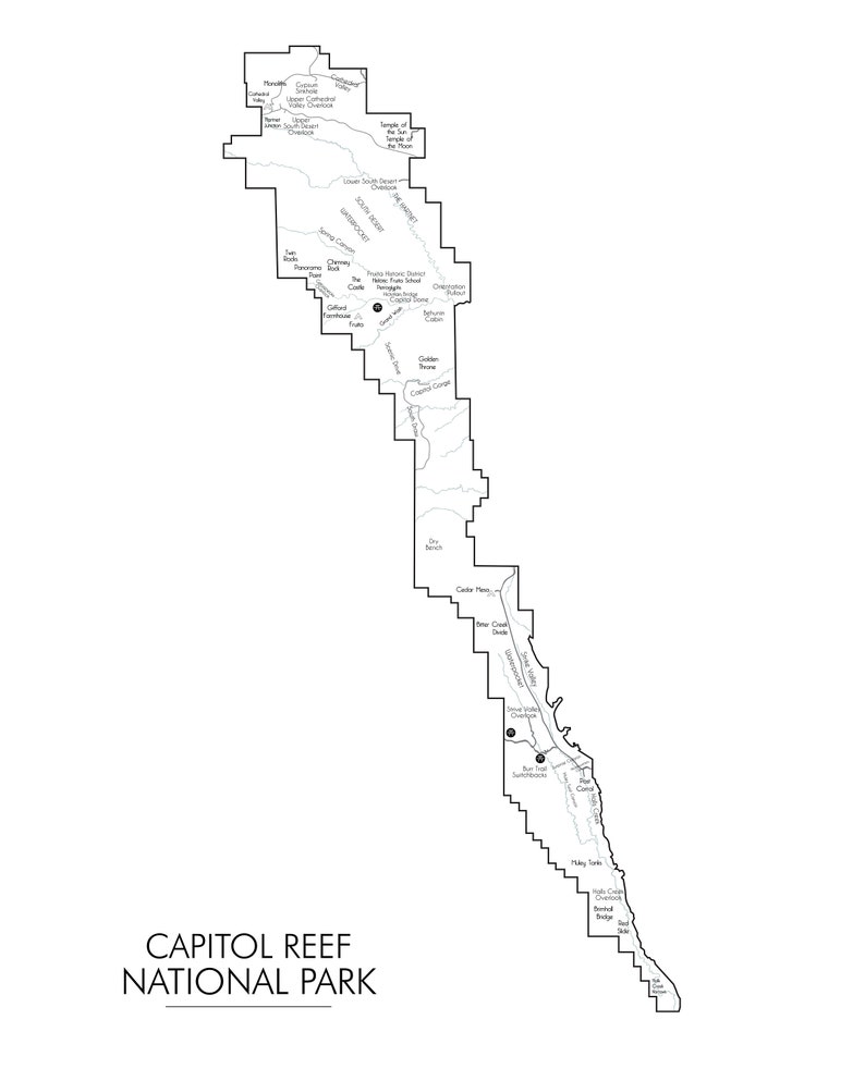 Capital Reef National Park Map - 16 X 20 - Etsy